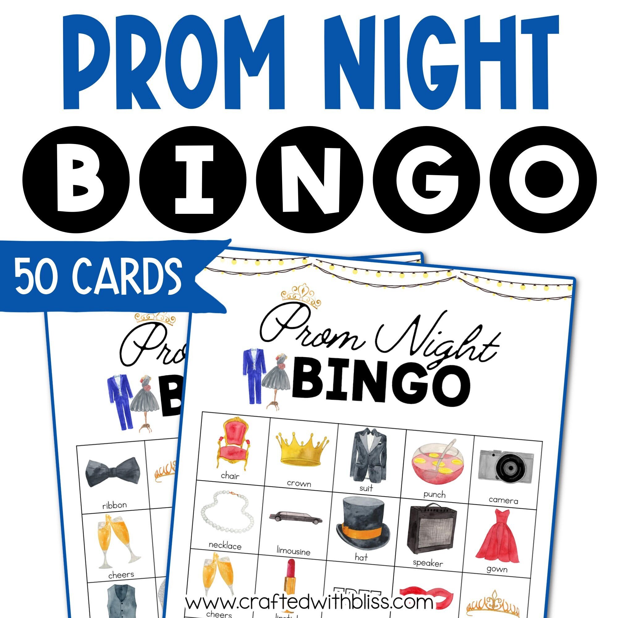 50 Prom Night Bingo Cards Classroom Game, Bingo Game, Party Game, Work ...