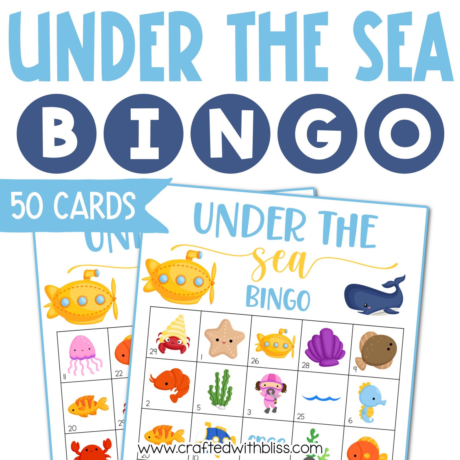50 Under the Sea Bingo Cards Classroom Game, Bingo Game Party Game ...