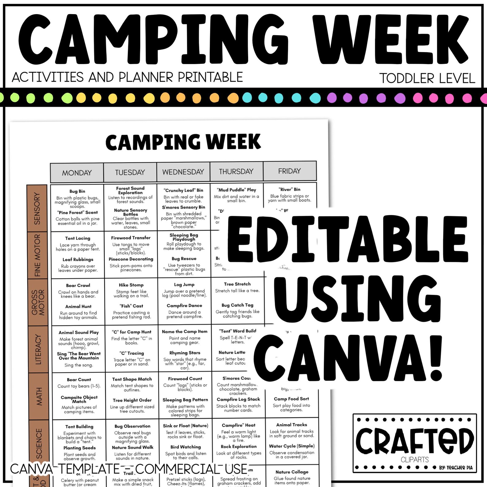 Editable Camping Week Activities and Planner Toddler Canva Template 2 ...