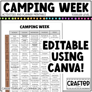 Editable Camping Week Activities and Planner Toddler Canva Template 2 ...
