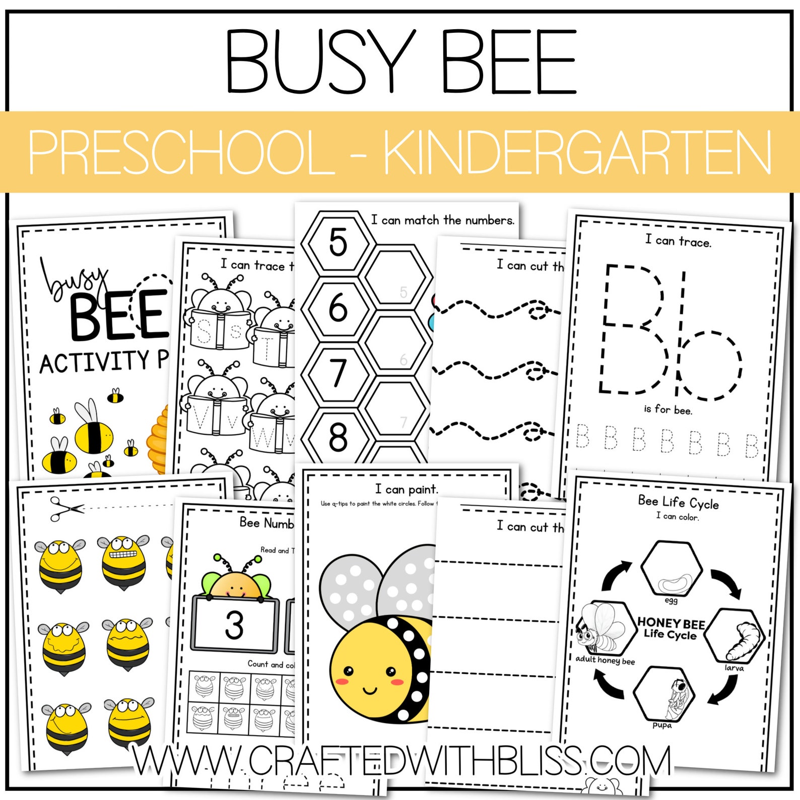 Busy Bee Printable Pack for Pre-k: Explore Literacy, Math, and STEM ...