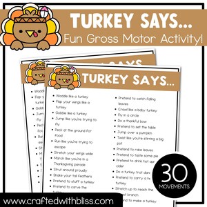 Turkey Says | Fun Thanksgiving Movement Cards Ice Breaker Gross Motor ...