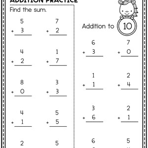 Math Addition Facts K-1 Practice Pages | Homework | Morning Work | Math ...