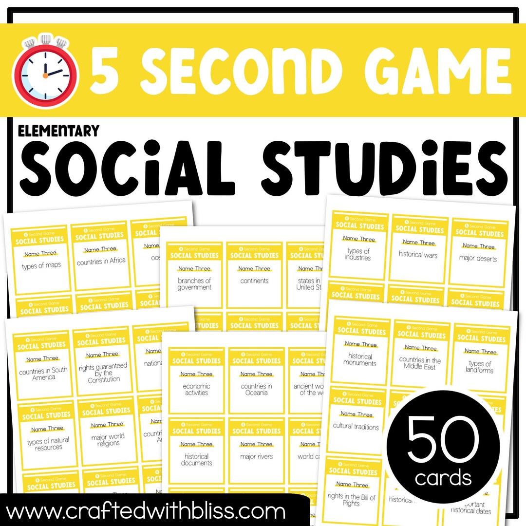 Elementary Social Studies 5 Second Game 50 Cards Fun Friday Ice Breaker ...