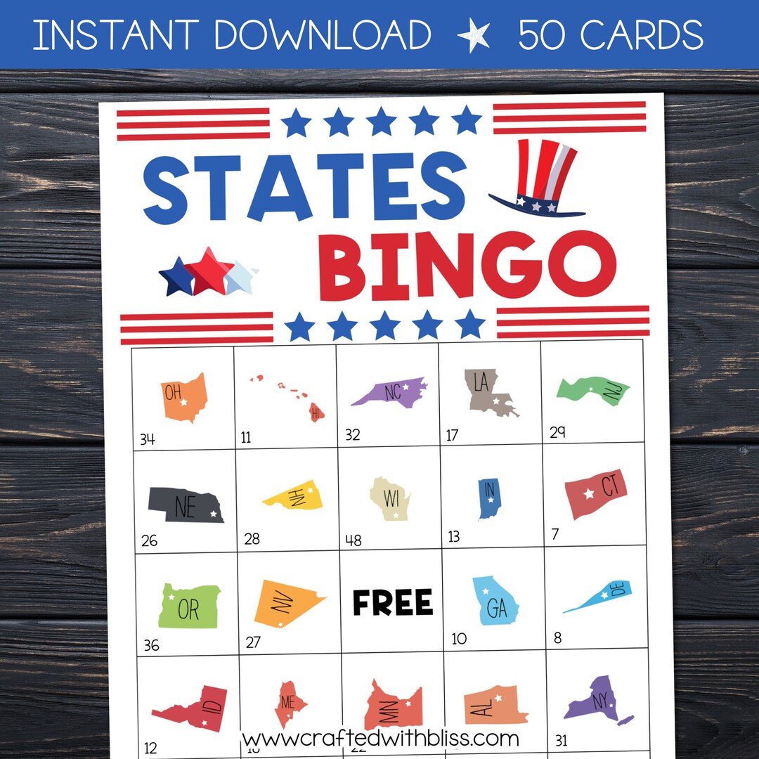 50 States Bingo Cards Classroom Game, Bingo Game, Party Game, Work ...