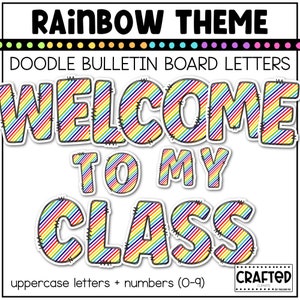 Rainbow Theme Doodle Bulletin Board Letters | Door Classroom Decor - Etsy