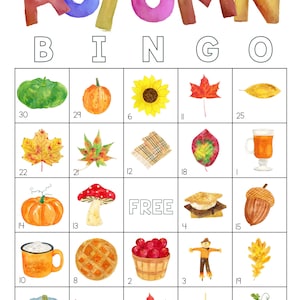 50 Autumn Fall Bingo Cards Classroom Game, Bingo Game, Party Game, Work ...