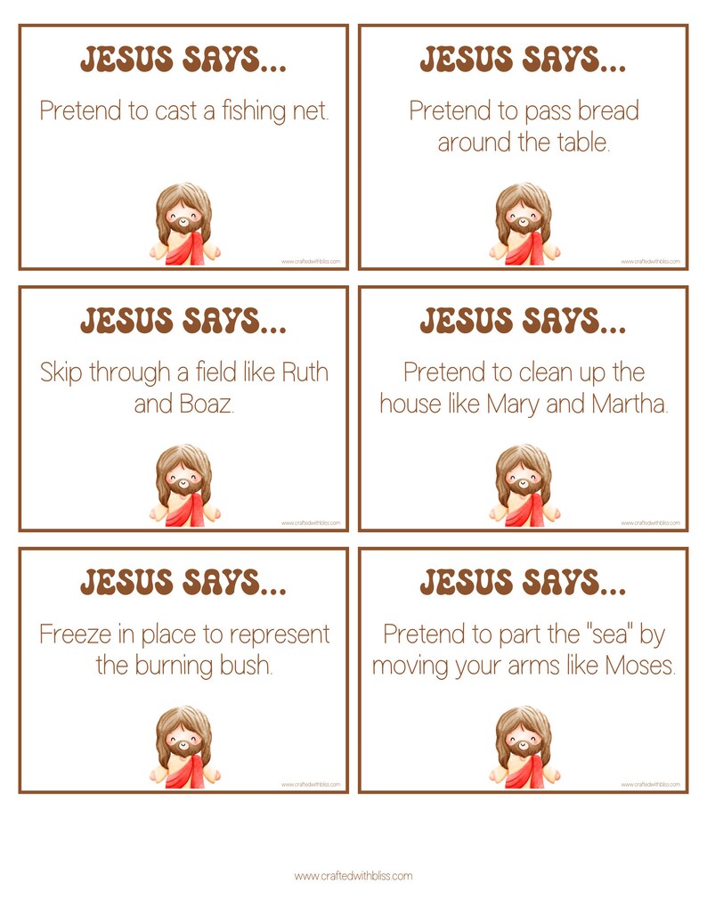 Jesus Says Bible Movement Cards Montessori Homeschool Flashcards Church ...