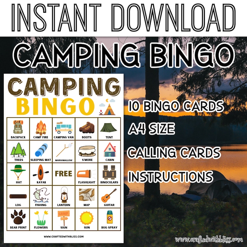 Camping Bingo Cards Kids, Camping Bingo Birthday Party, Classroom Bingo ...