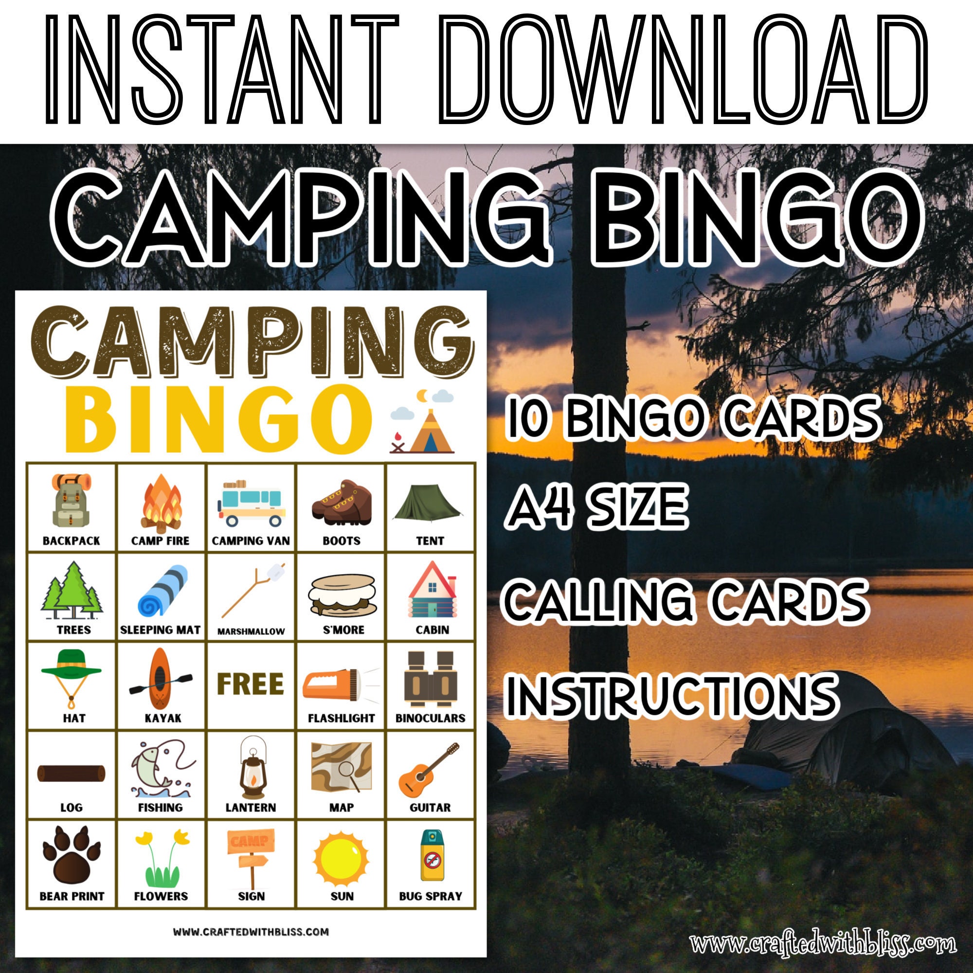 Camping Bingo Cards Kids, Camping Bingo Birthday Party, Classroom Bingo ...