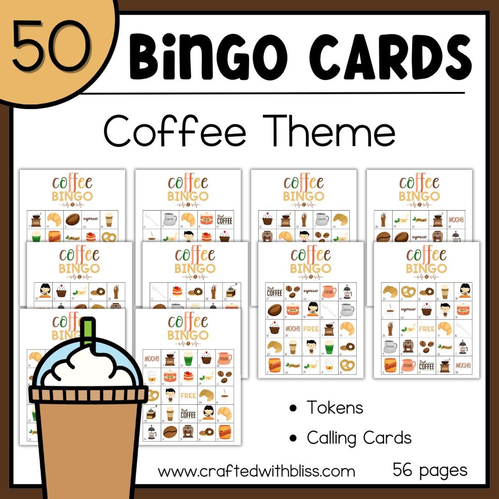 50 Coffee Bingo Cards Classroom Game, Bingo Game, Coffee Party Game ...