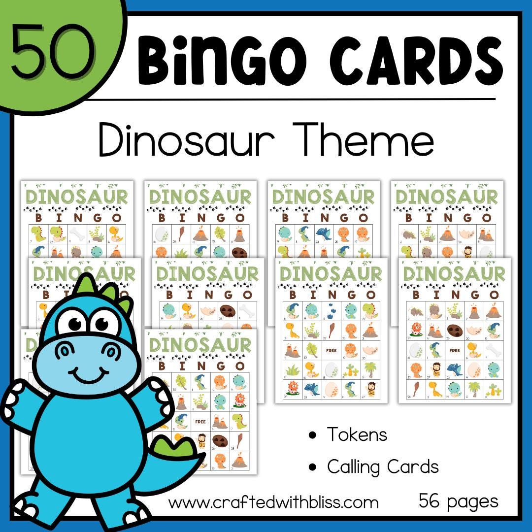 50 Dinosaur Bingo Cards - Etsy