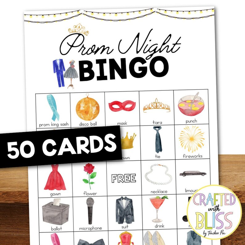 50 Prom Night Bingo Cards Classroom Game, Bingo Game, Party Game, Work ...