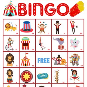 Circus Bingo Cards for Kids, Circus Bingo Birthday Party, Circus ...