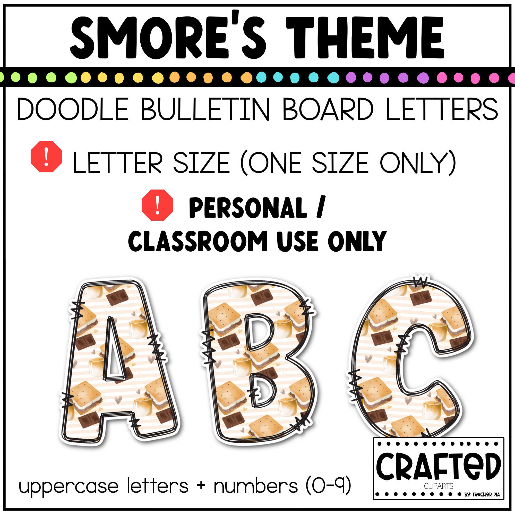 Smore's Theme Doodle Bulletin Board Letters | Door Classroom Decor - Etsy