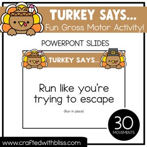 Turkey Says | Fun Thanksgiving Movement Cards Ice Breaker Gross Motor ...