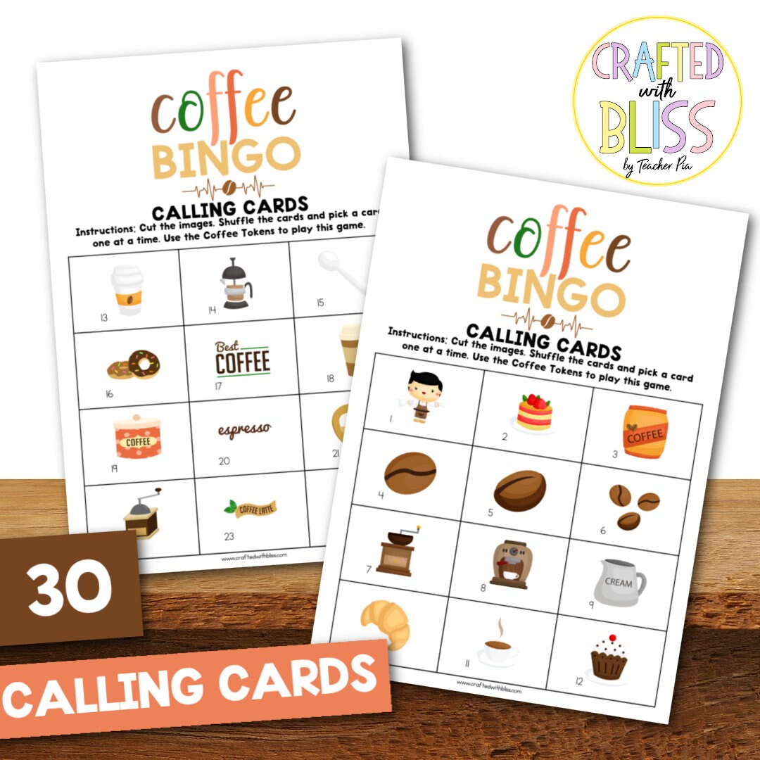 50 Coffee Bingo Cards Classroom Game, Bingo Game, Coffee Party Game ...