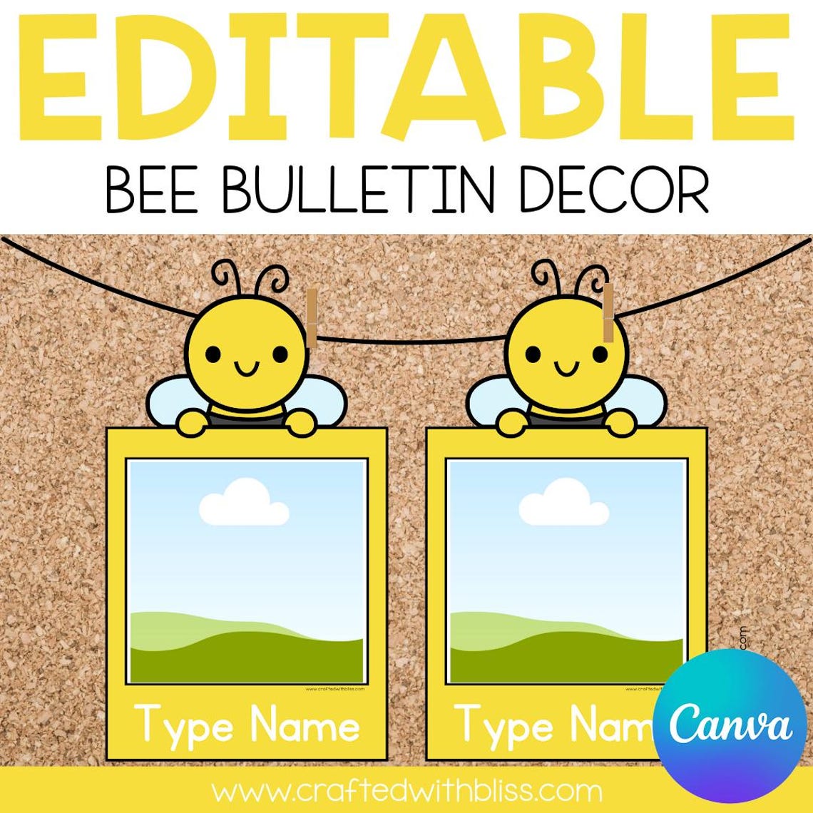 Editable Bee Photo Bulletin Decor | Canva Template Back to School - Etsy