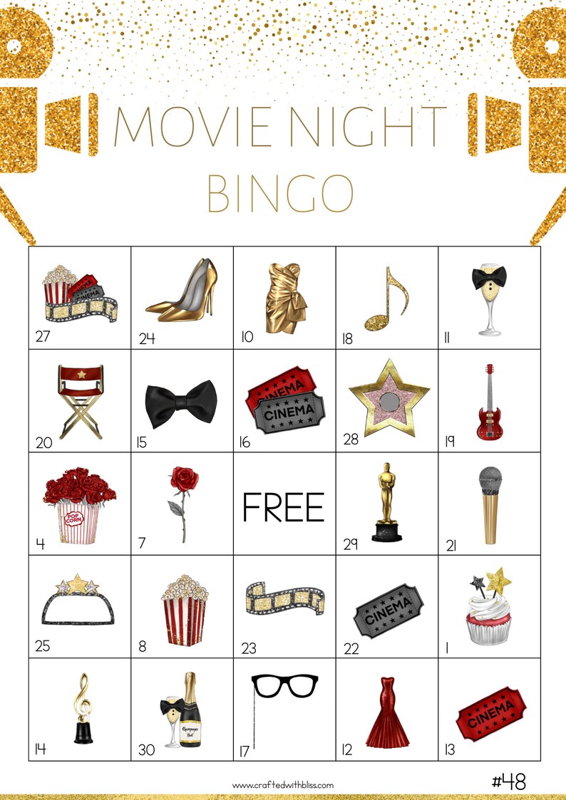 50 Movie Night Bingo Cards 5x5 Movie Night Theme Movie - Etsy