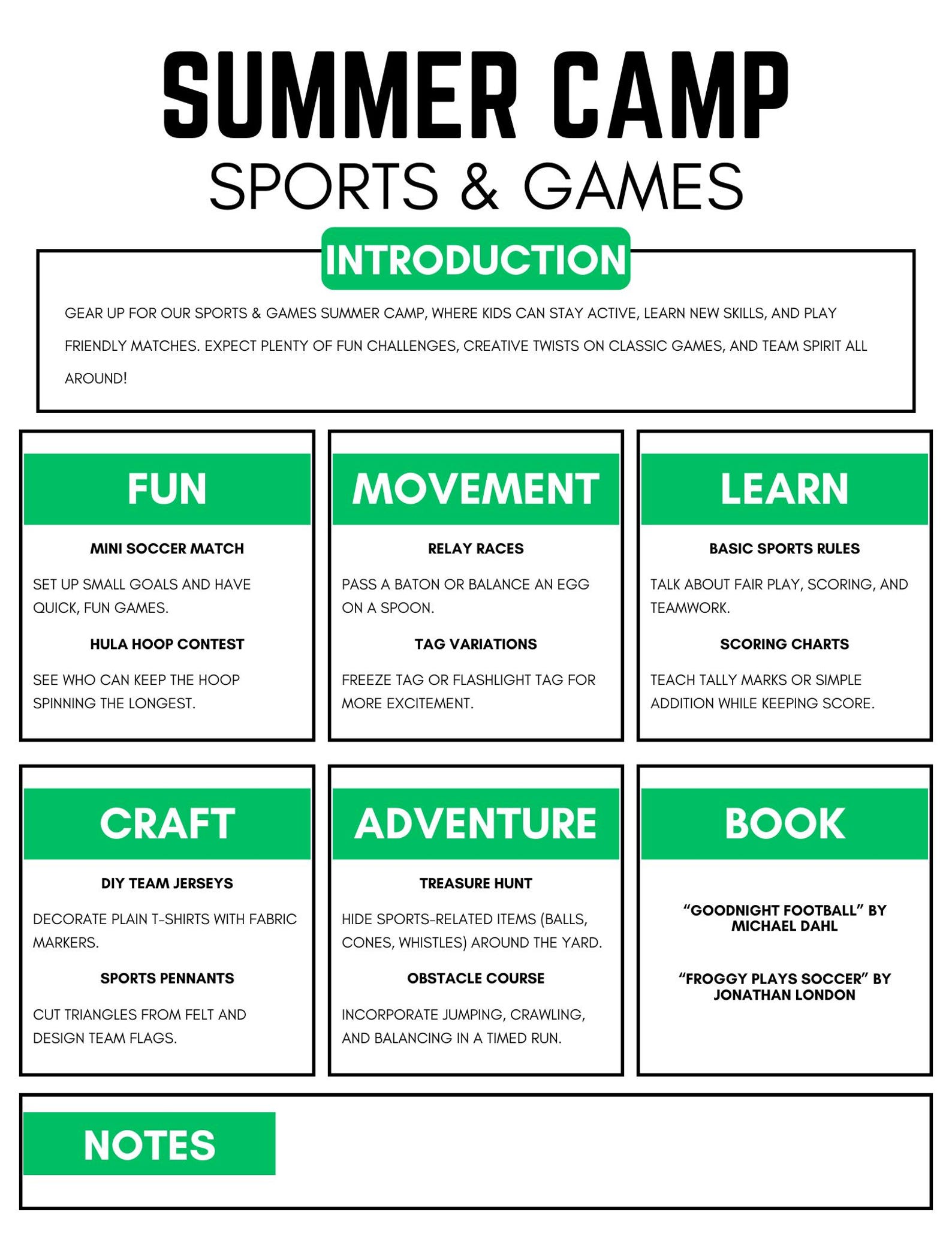 Editable Summer Camp Plan Canva Template - Etsy