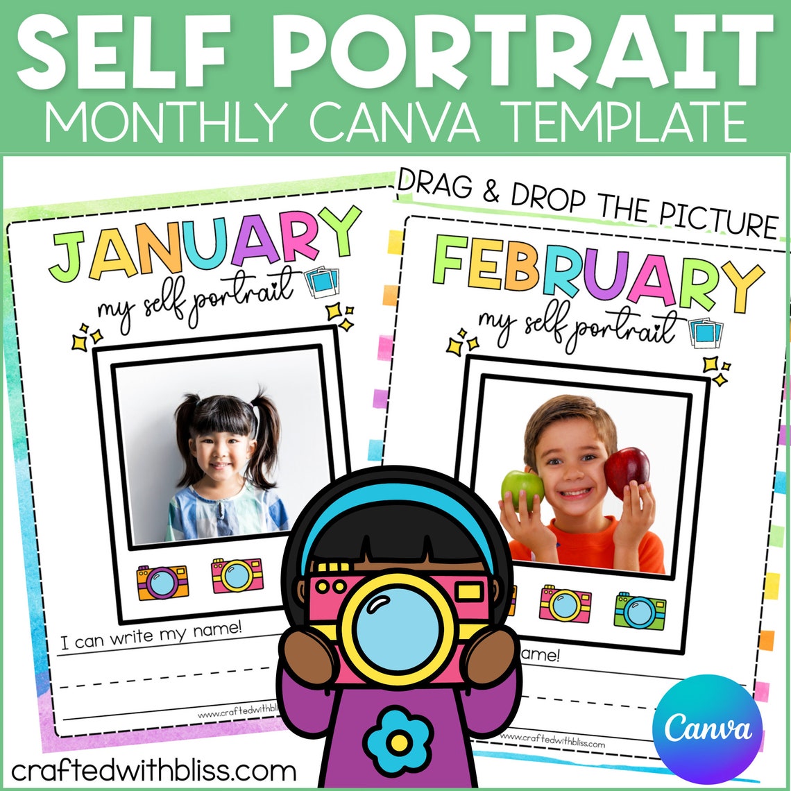 Monthly Self Portrait Activity Editable Canva Template - Etsy
