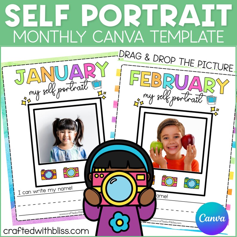 Monthly Self Portrait Activity Editable Canva Template - Etsy
