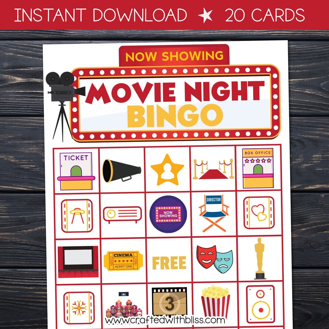 Movie Night Madness Bingo Pack perfect for Themed Parties, Sleepovers ...