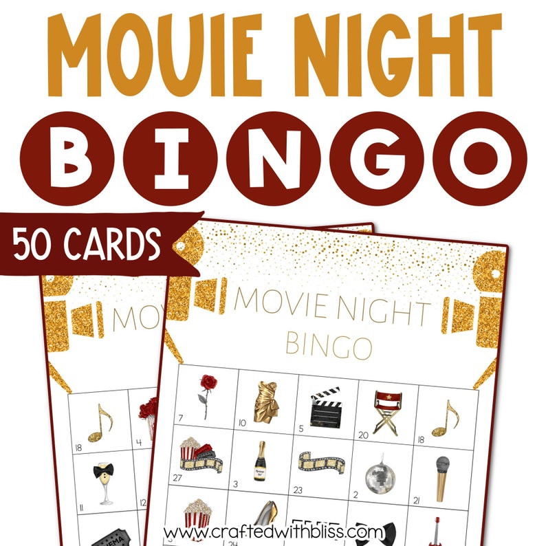 50 Movie Night Bingo Cards Classroom Game, Bingo Game, Party Game, Work ...
