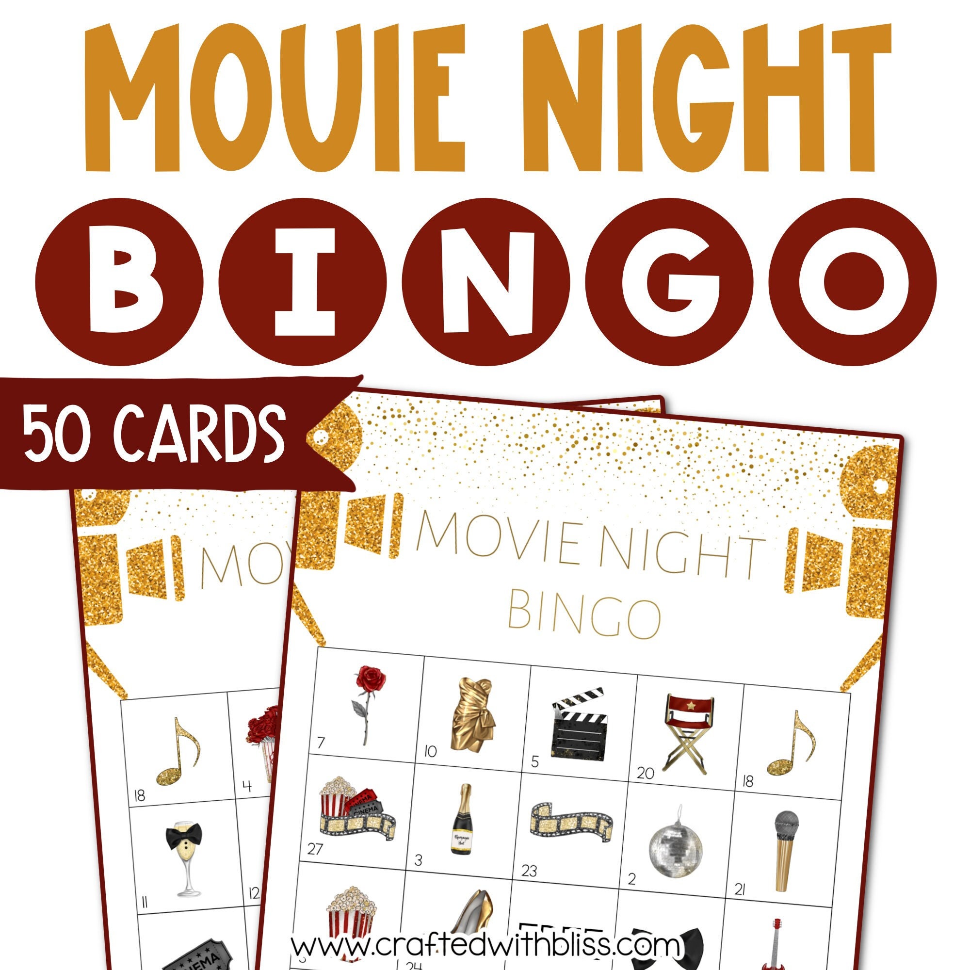 50 Movie Night Bingo Cards Classroom Game, Bingo Game, Party Game, Work ...