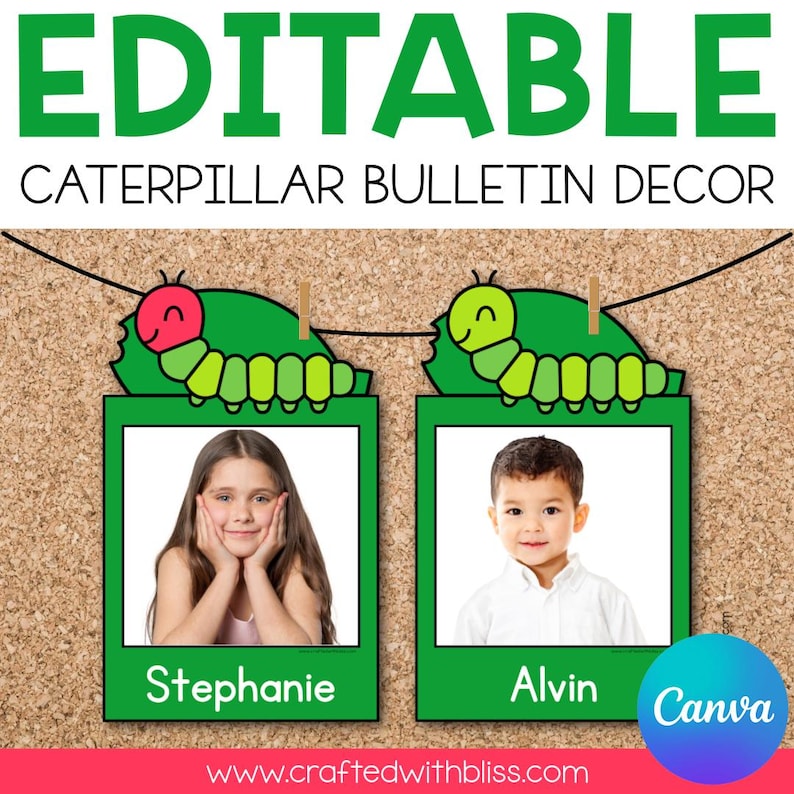 Editable Caterpillar Photo Bulletin Decor | Canva Template Back to ...