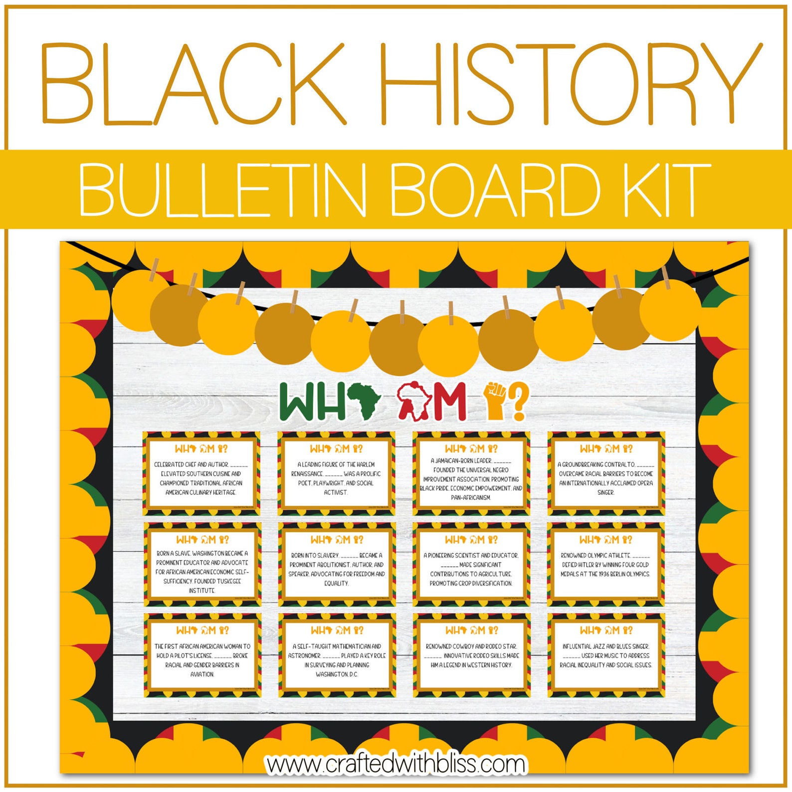 Who Am I? Interactive Black History Month Theme Bulletin Board Kit Door ...