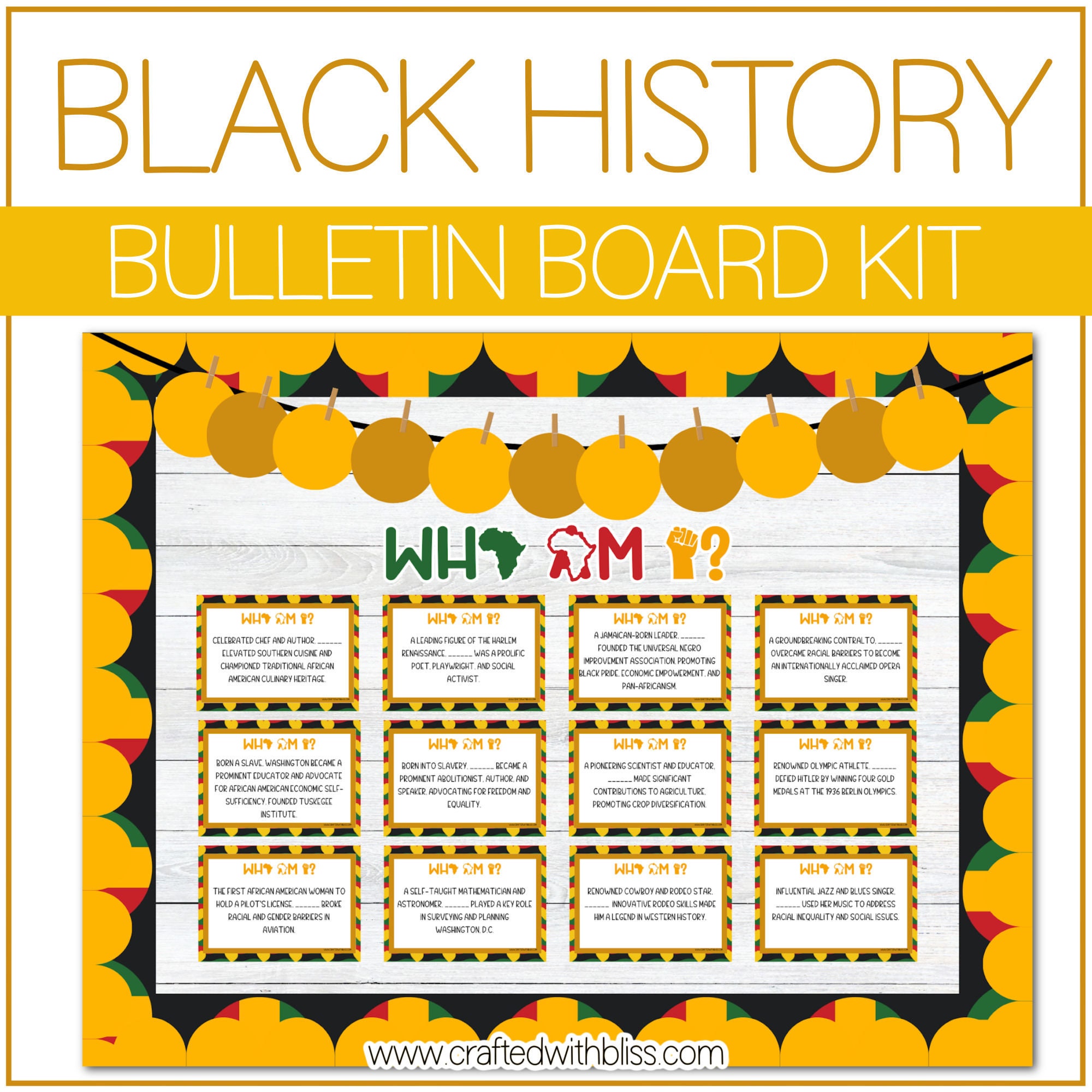 Who Am I? Interactive Black History Month Theme Bulletin Board Kit Door ...
