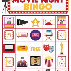 Movie Night Madness Bingo Pack -perfect for Themed Parties, Sleepovers ...