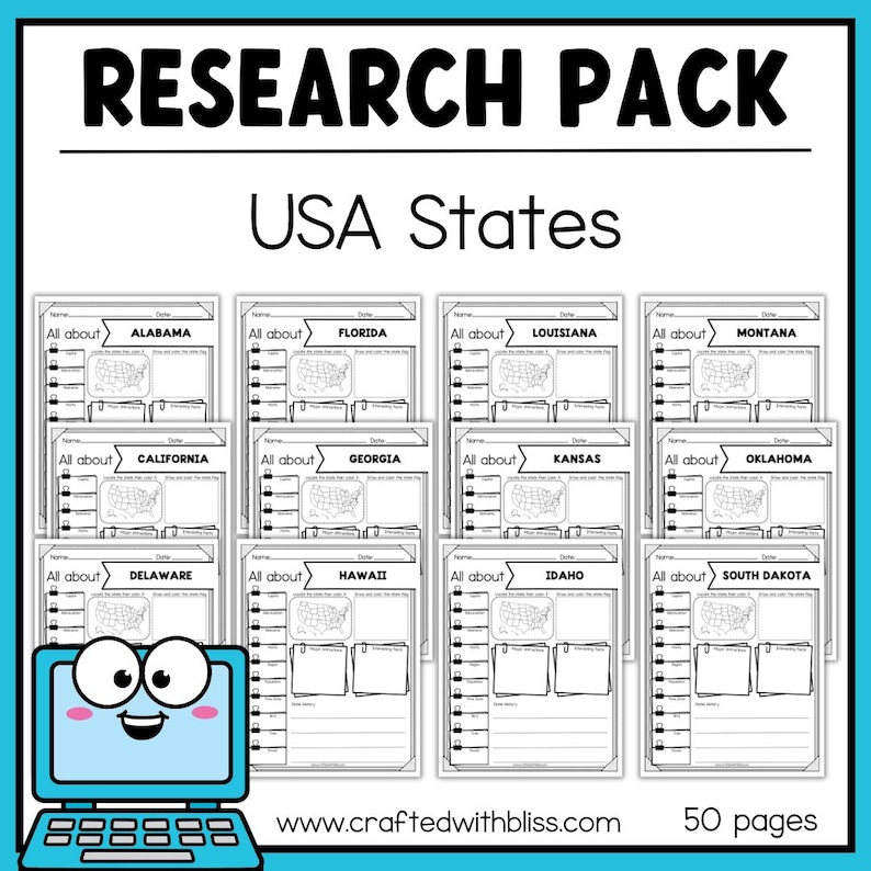 50 States Research Project | Homeschool | US States | Geography - Etsy