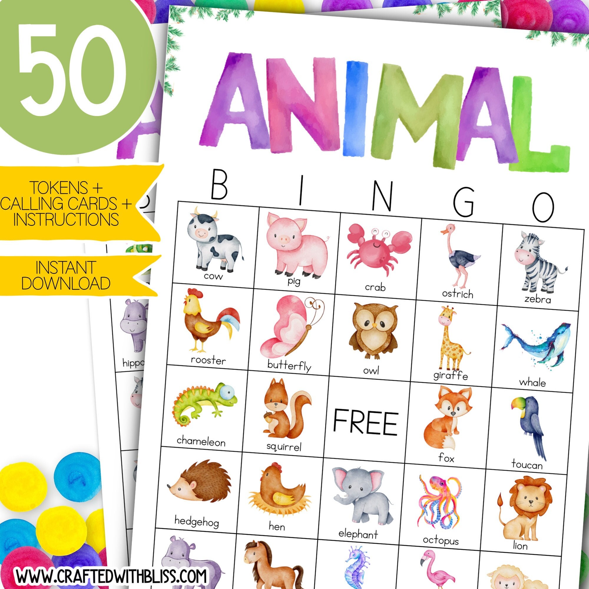 50 Animal Party Bingo Cards Classroom Game, Bingo Game, Animal Party ...