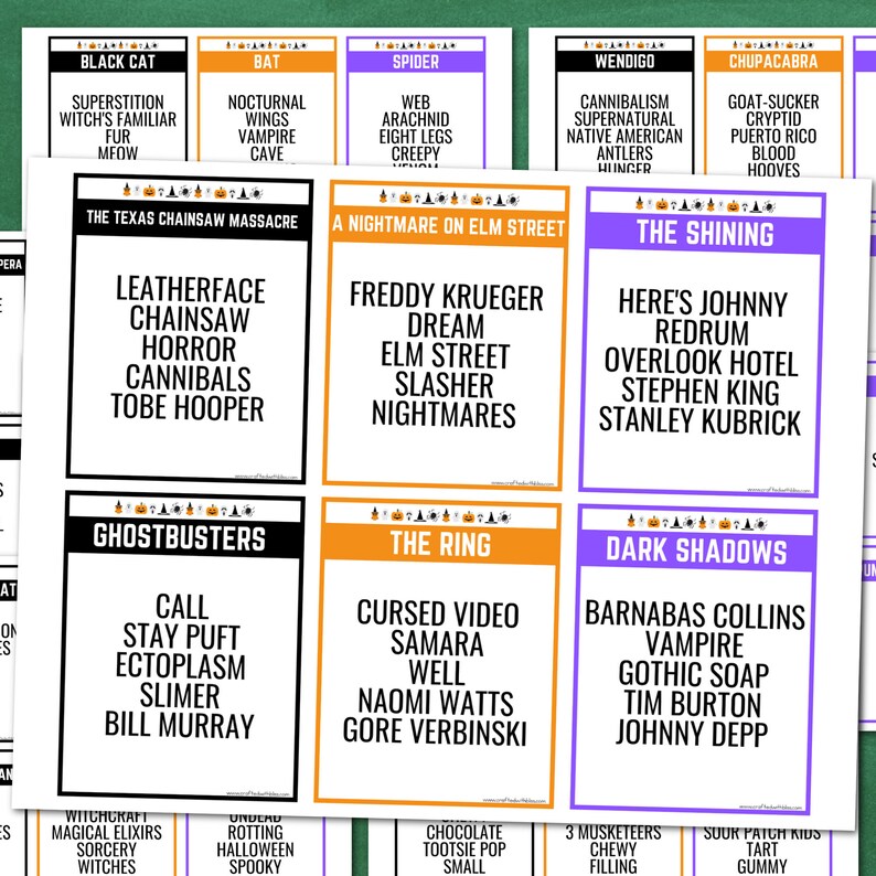 Halloween Taboo Game Cards Printable Family Halloween Game - Etsy