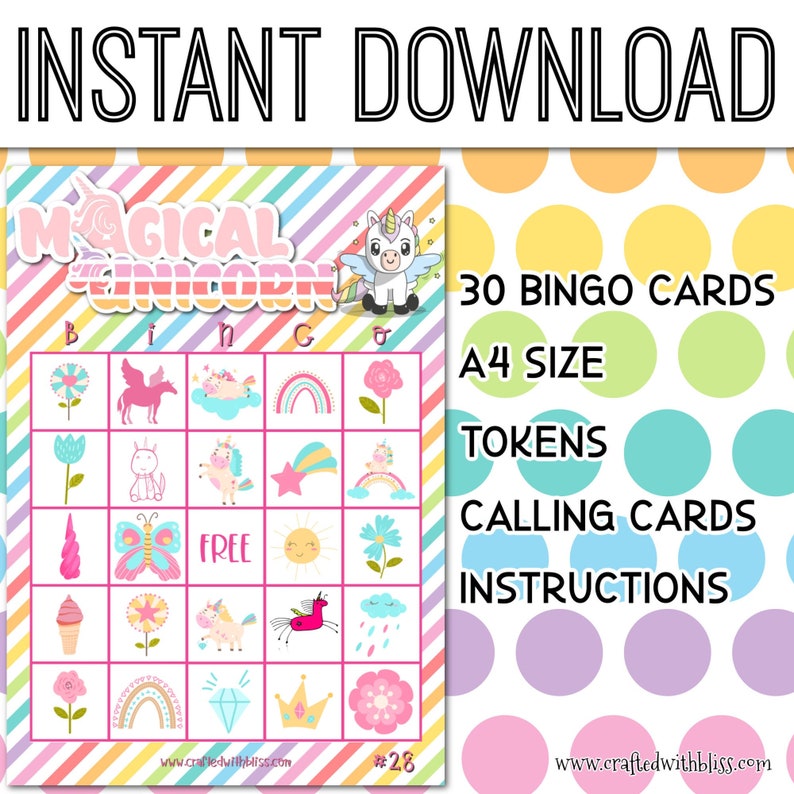 Unicorn Bingo for Kids Unicorn Bingo Birthday Party - Etsy