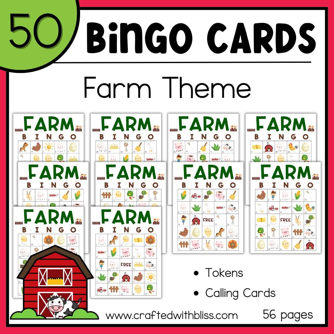 50 Farm Bingo Cards - Etsy