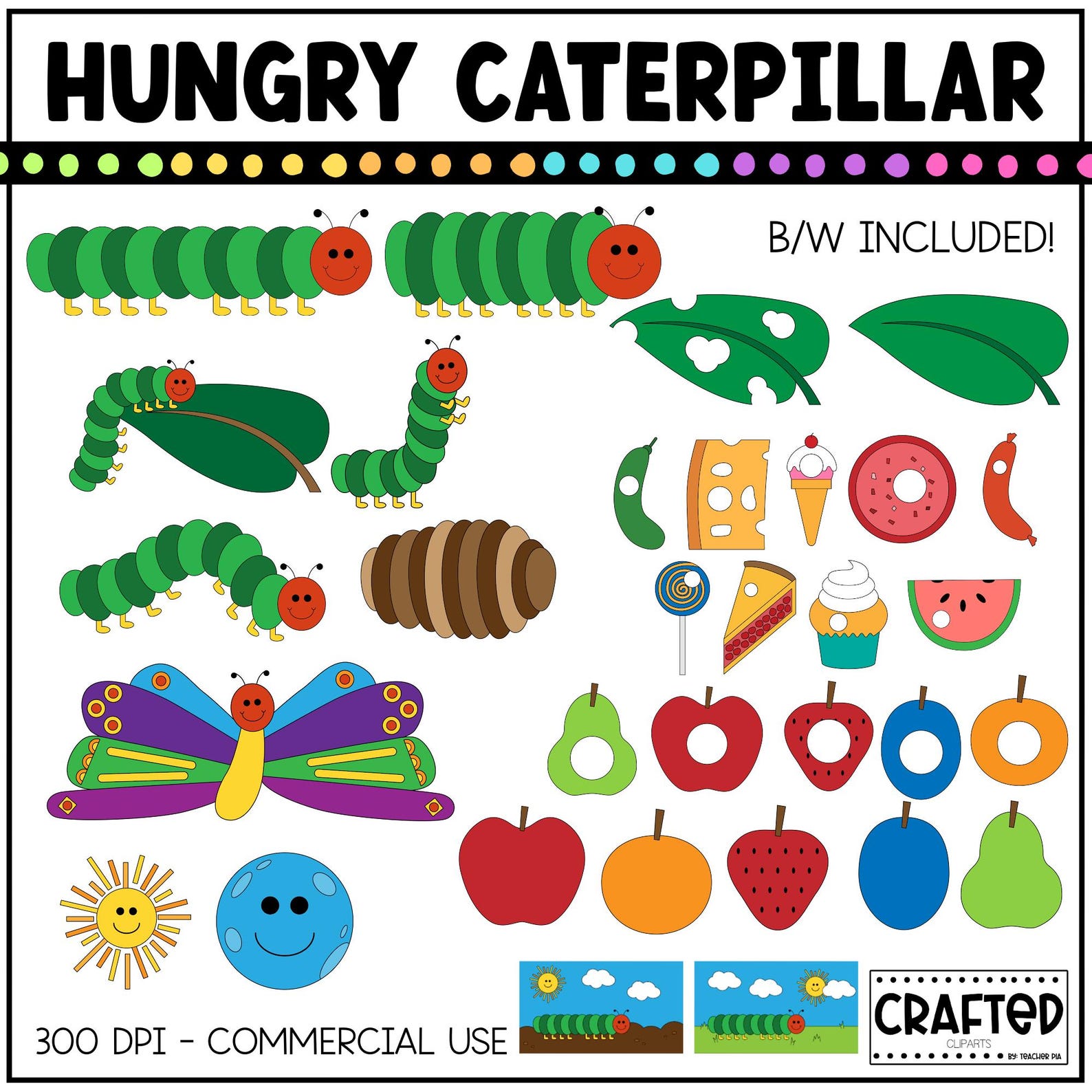 Hungry Caterpillar Clipart Pack Very Hungry Caterpillar Digital PNG ...