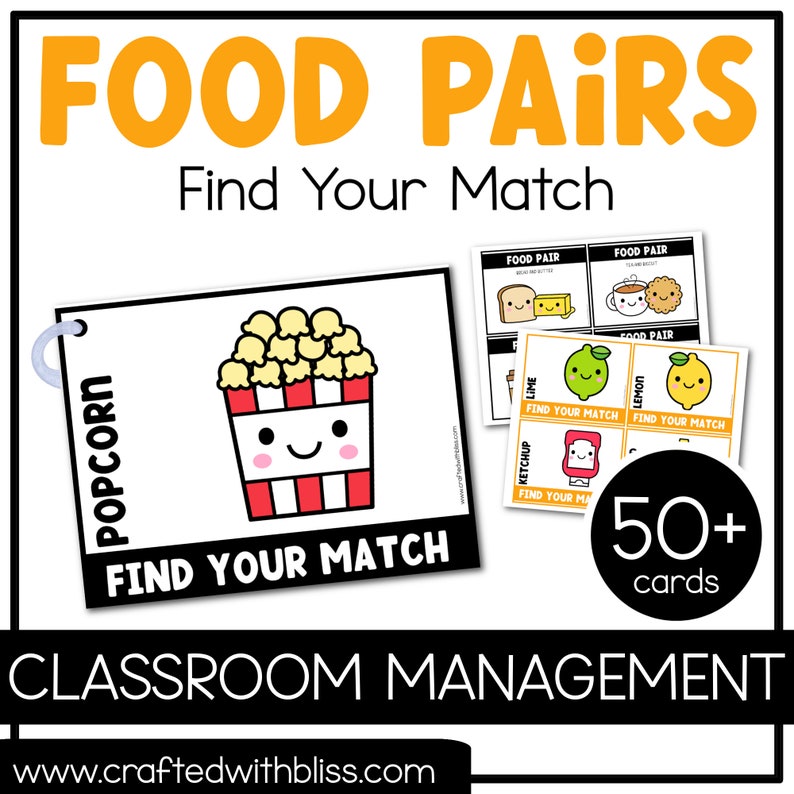 Cute Food Pairs Find Your Partner Visual Cards | Classroom Management ...
