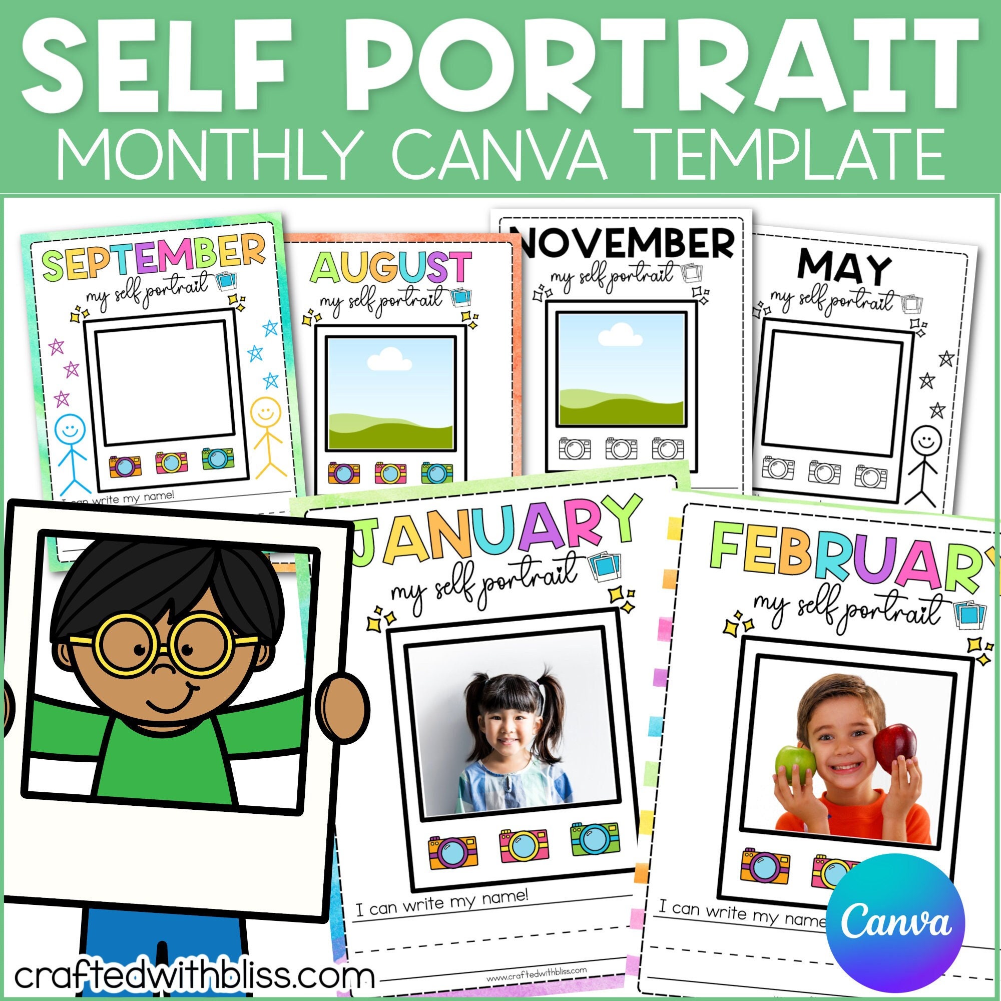 Monthly Self Portrait Activity Editable Canva Template - Etsy