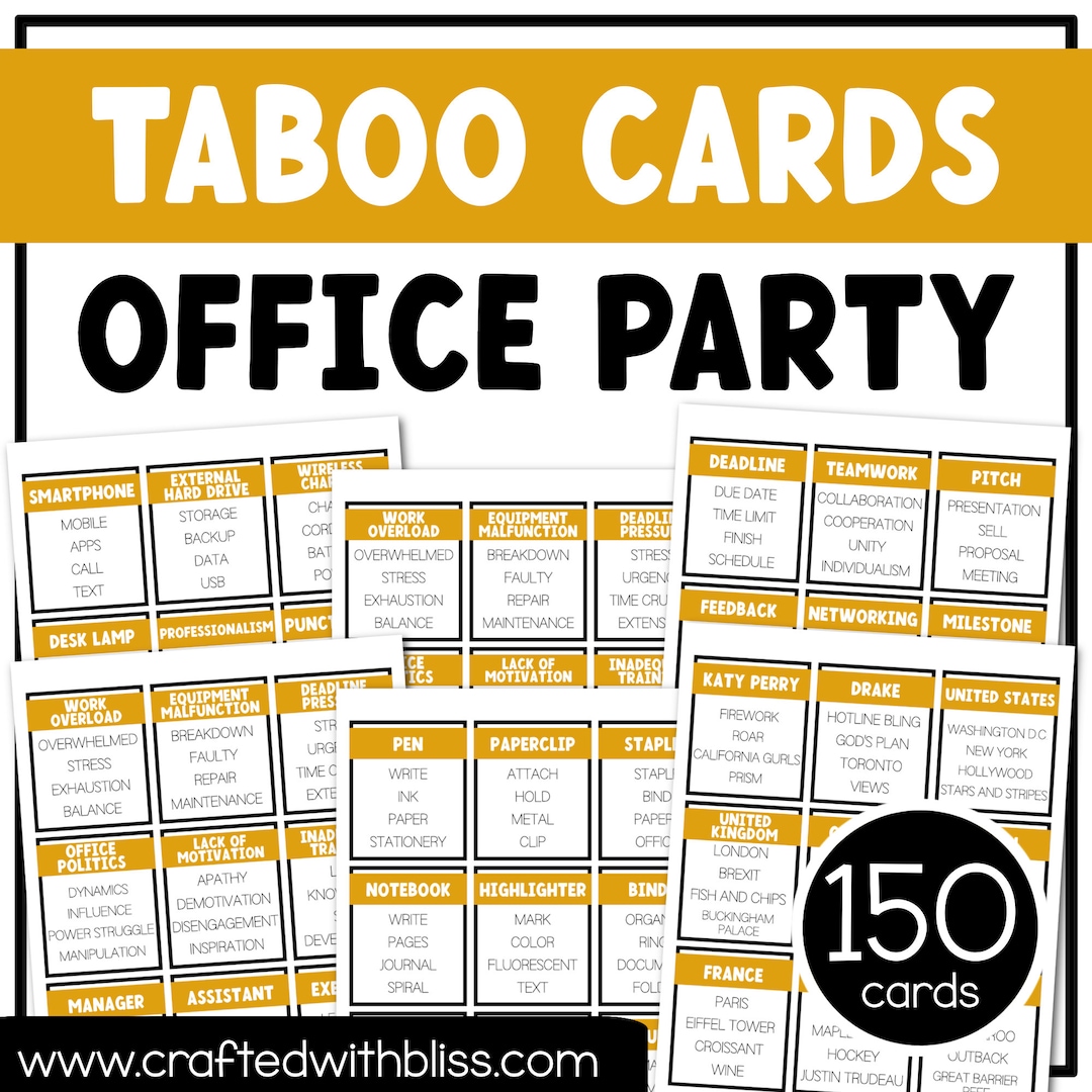 Office Party Game Taboo 150 Cards Work Party Game Night Forbidden Words ...