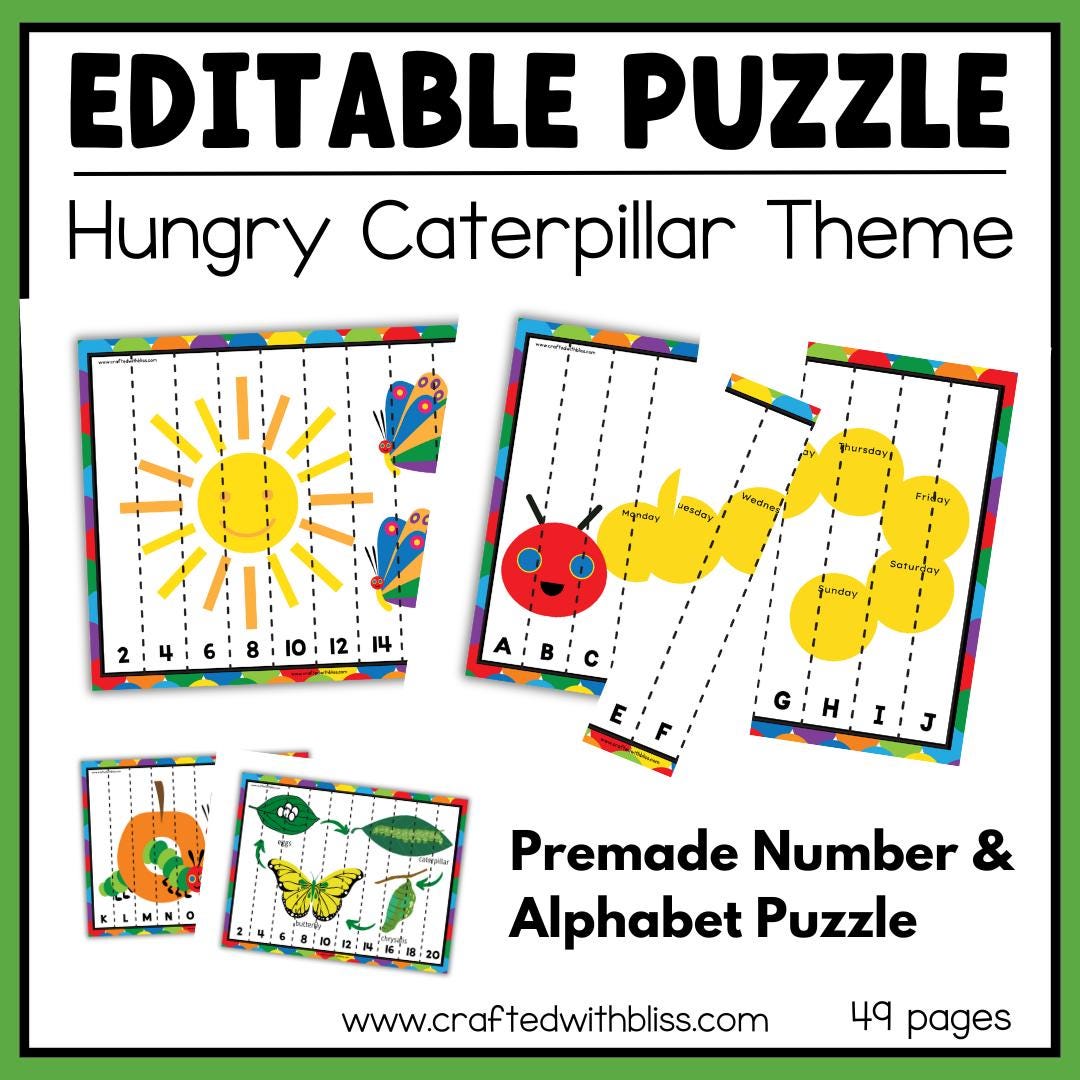 Hungry Caterpillar Alphabet and Number Order Puzzle (math and Literacy ...