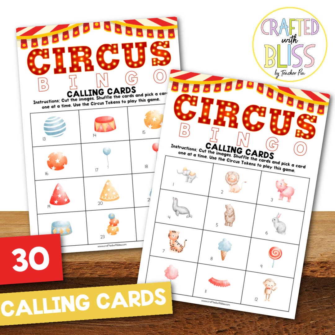 50 Circus Bingo Cards Classroom Game, Bingo Game, Circus Party Game ...
