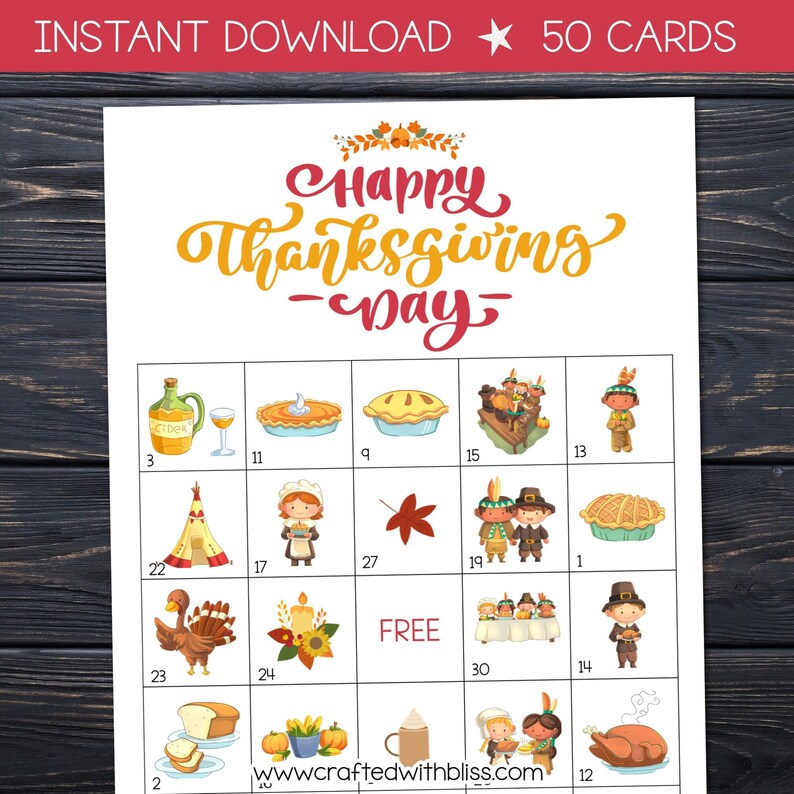 50 Thanksgiving Bingo Cards - Etsy