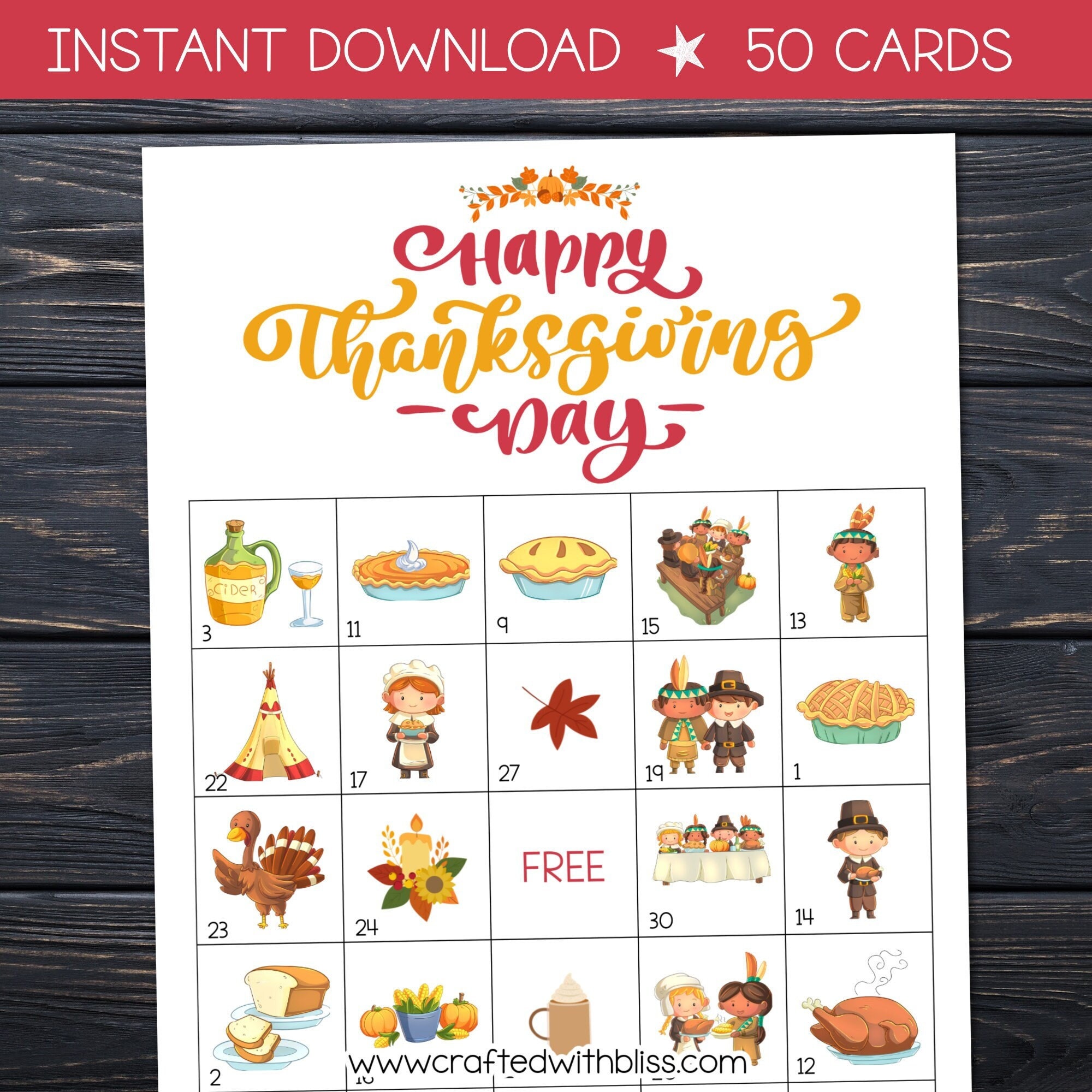 50 Thanksgiving Bingo Cards - Etsy