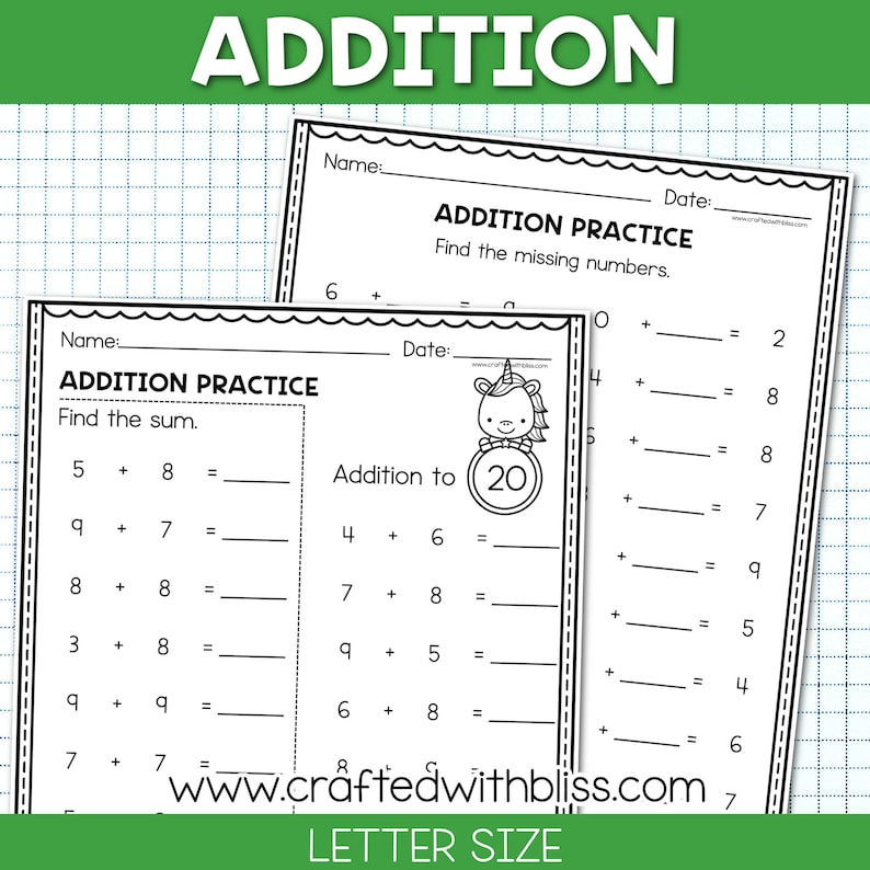 Math Addition Facts K-1 Practice Pages | Homework | Morning Work | Math ...