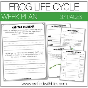 Frog Life Cycle Week Unit Plan Science K-2 Craft Worksheet STEM - Etsy