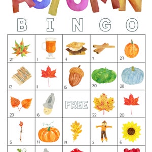50 Autumn Fall Bingo Cards Classroom Game, Bingo Game, Party Game, Work ...