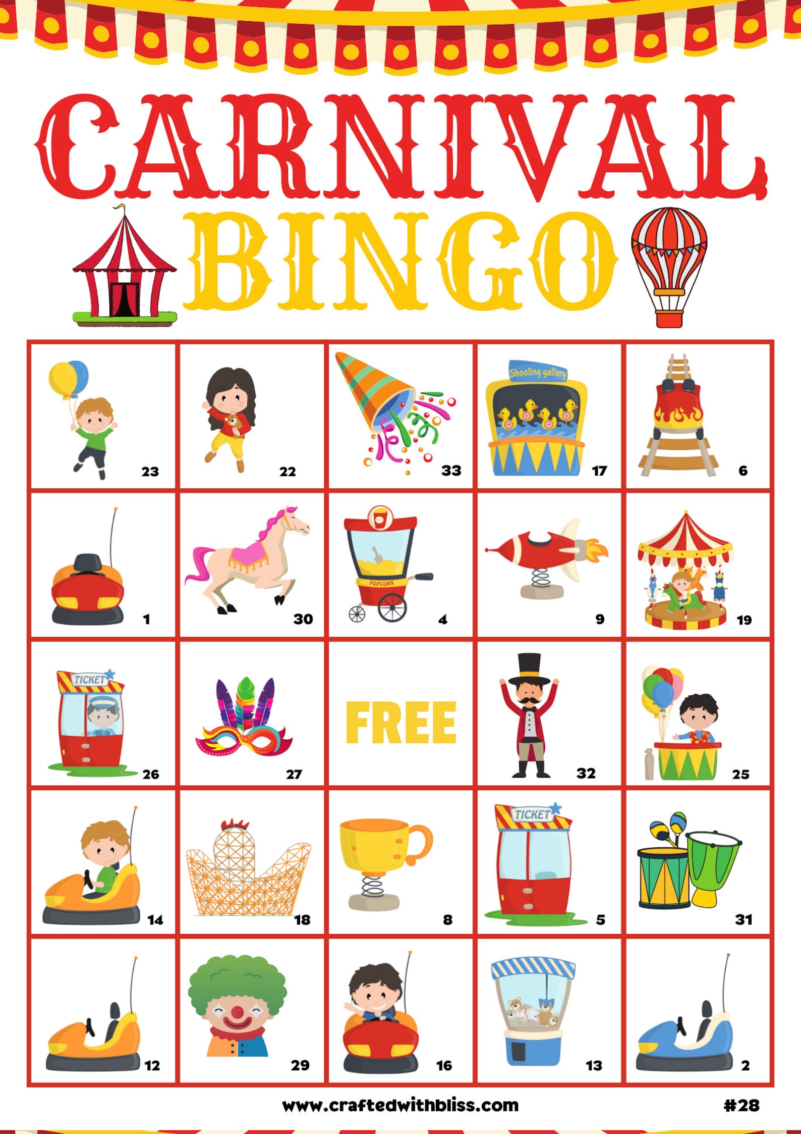 Carnival Bingo for Kids, Carnival Bingo Birthday Party, Carnival ...